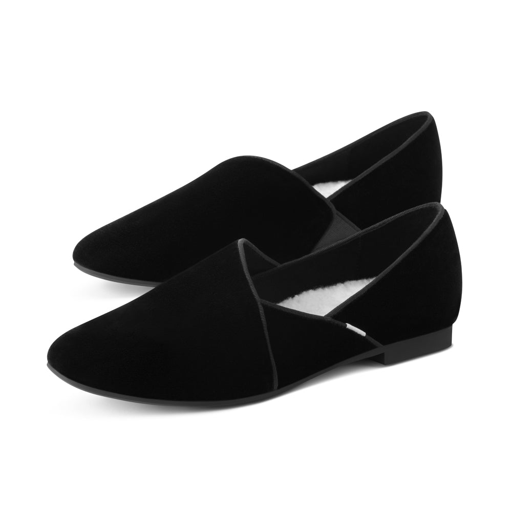 Francesca Black Velvet Loafer Slippers: Closed-Back | Luvons